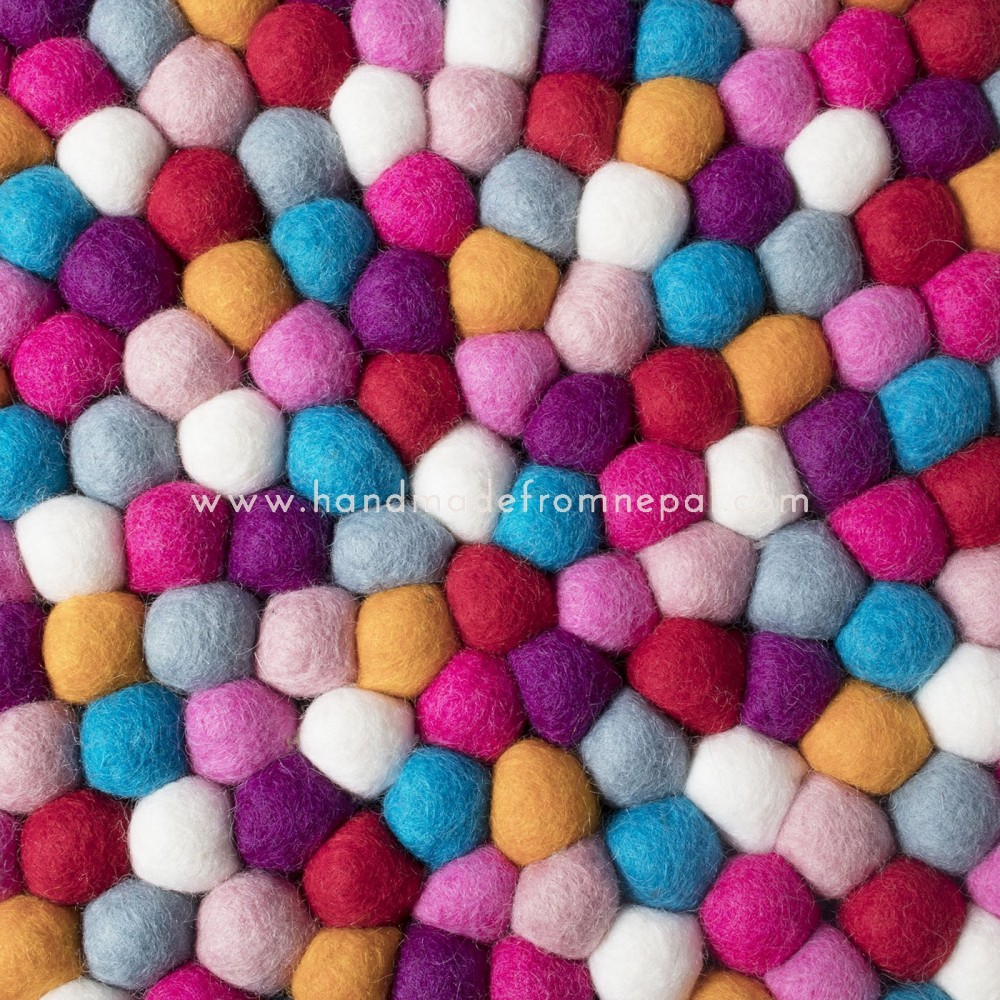 Mixed Pinky Felt Ball Rug Rug Size 100cm